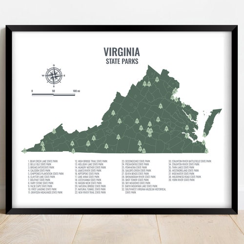 Virginia State Parks Map Map With Quote Gift for Hiker - Etsy