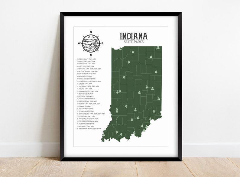 Indiana State Parks Map - Etsy