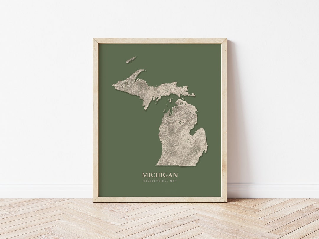 Michigan Hydrological Map Poster (green) - Etsy