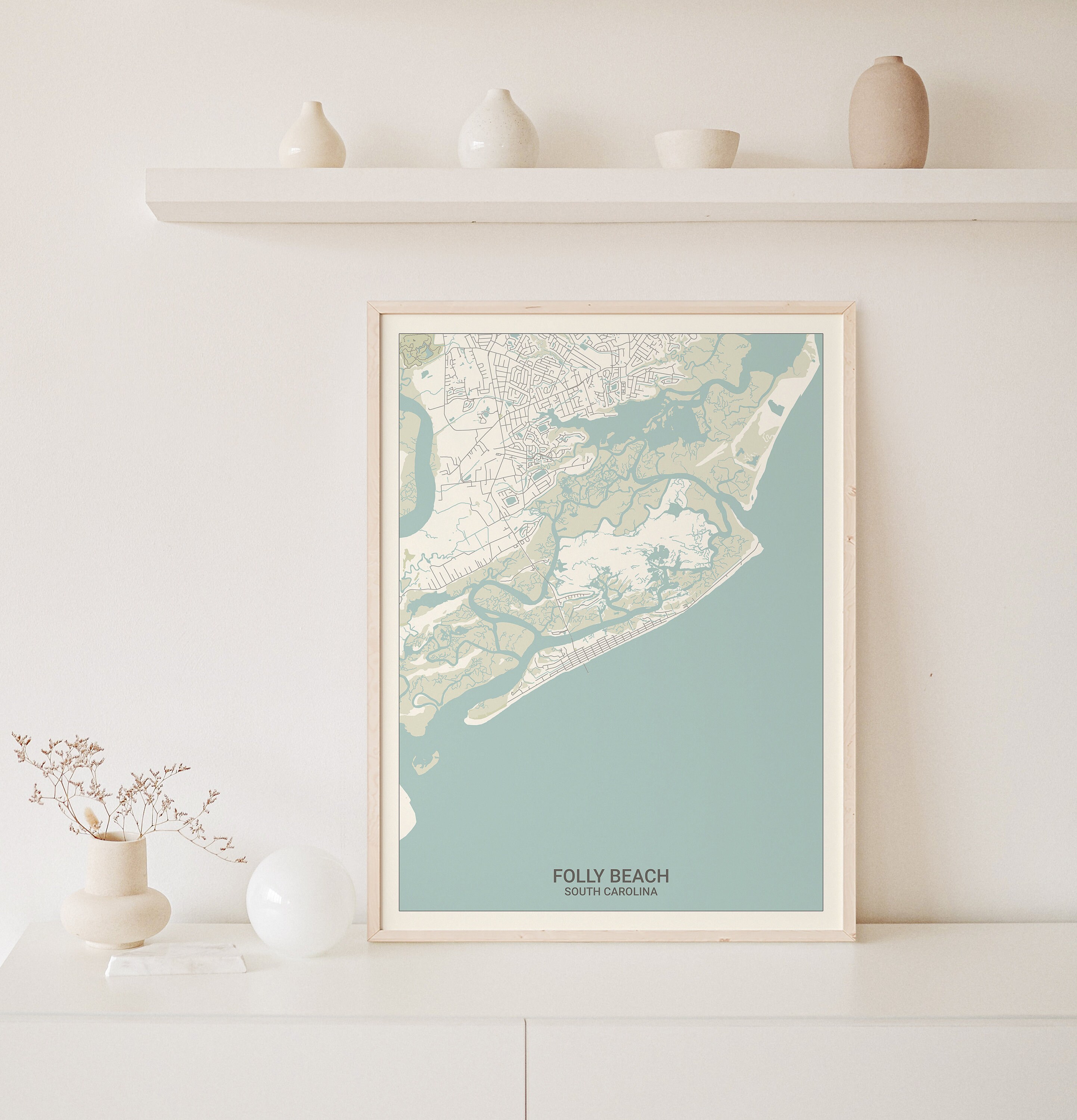 Folly Beach South Carolina Map Print, Folly Beach Travel Poster, Folly ...