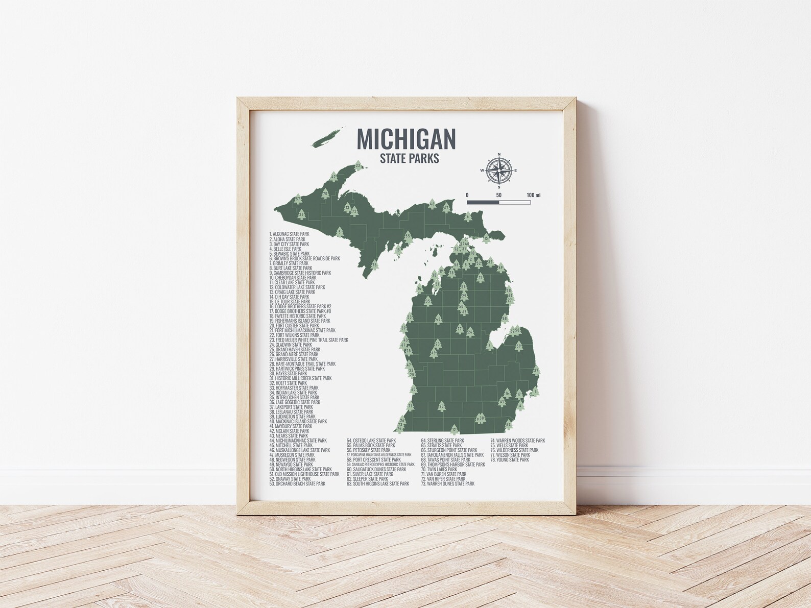Michigan State Parks Map Print | Etsy