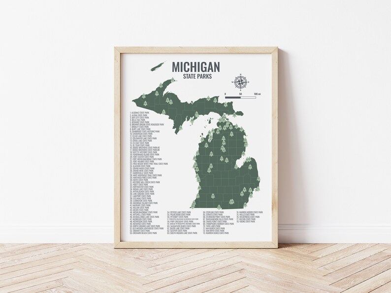 Michigan State Parks Map Print | Etsy