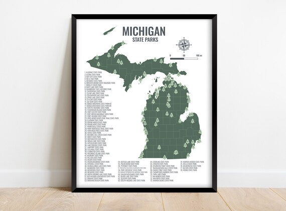 Michigan State Parks Map Print | Etsy