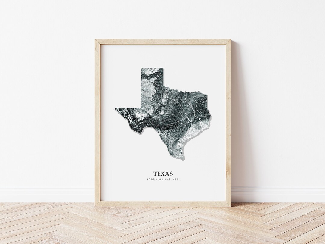 Texas Hydrological Map Poster (black) - Etsy