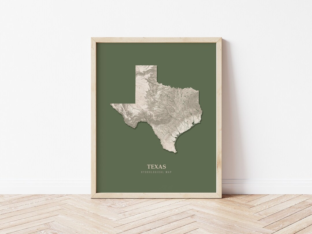 Texas Hydrological Map Poster (green) - Etsy