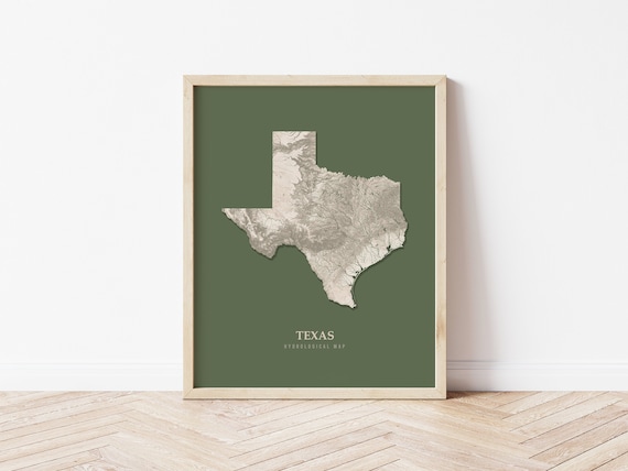 Texas Hydrological Map Poster green | Etsy