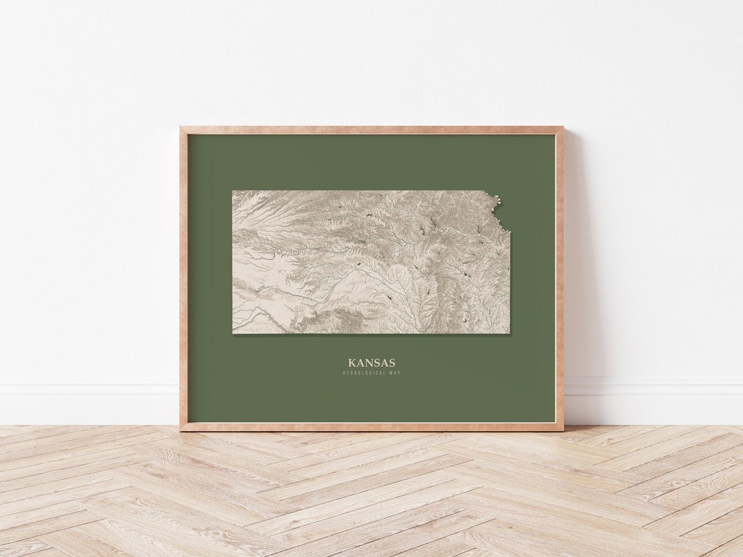 Kansas Hydrological Map Poster (green) - Etsy