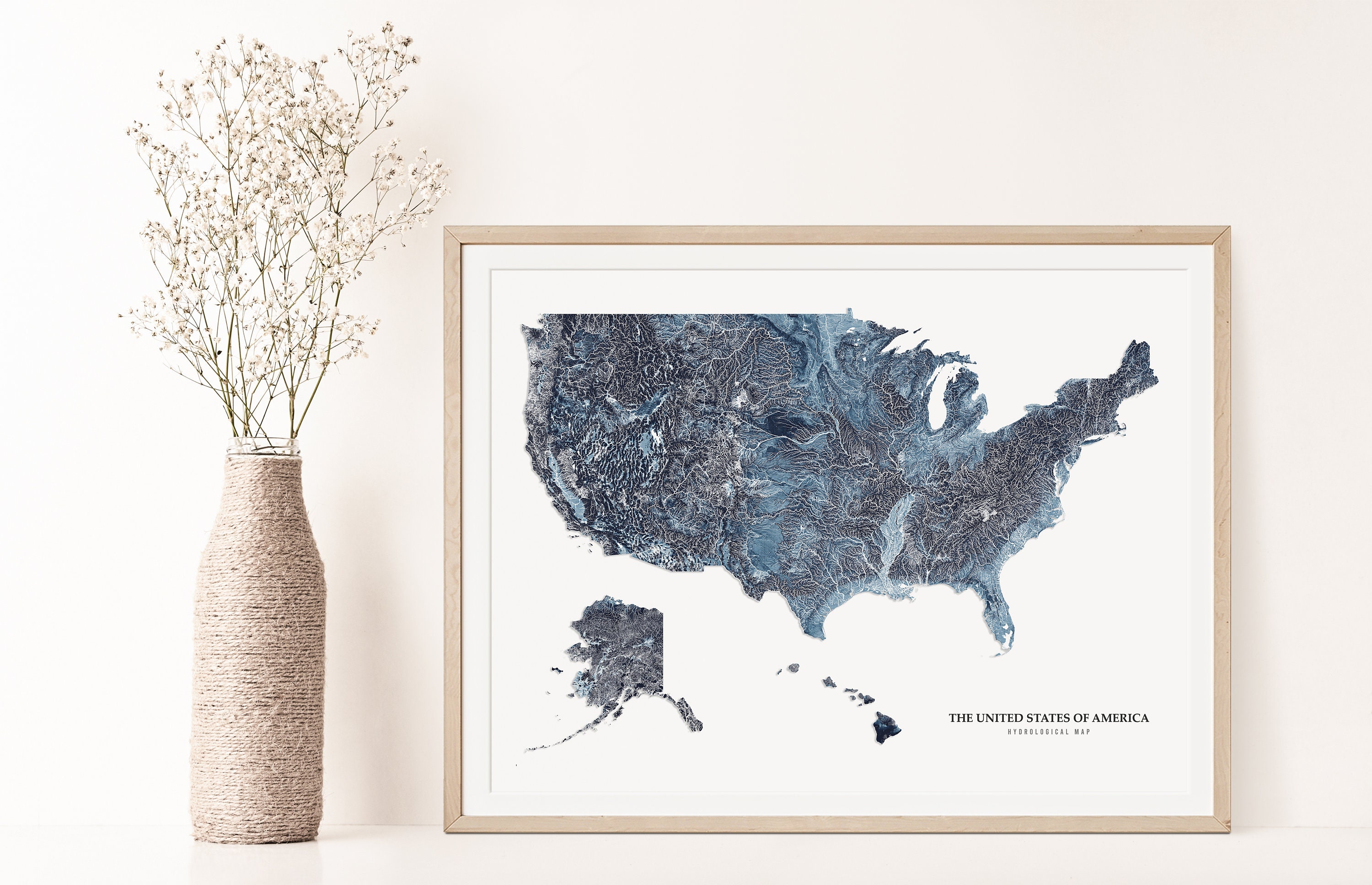 United States Hydrological Map blue Map of US Rivers and - Etsy