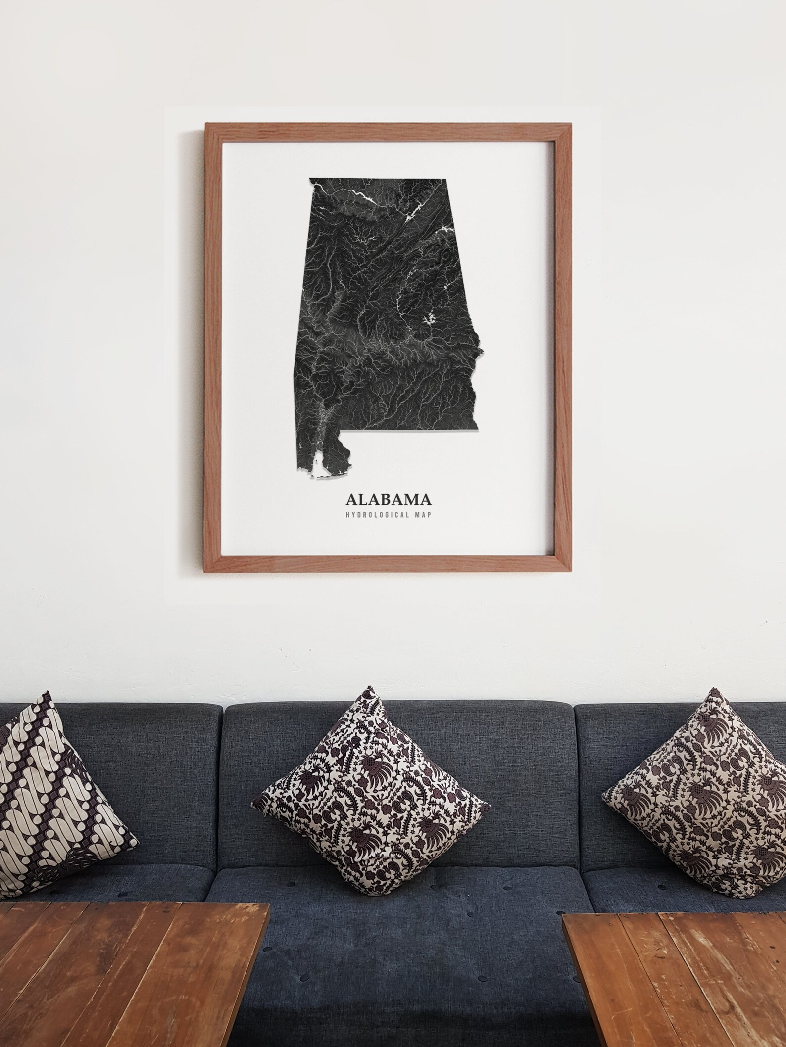 Alabama Hydrological Map black Poster | Etsy