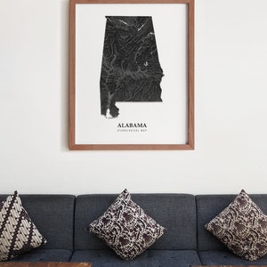 Alabama Hydrological Map black Poster | Etsy