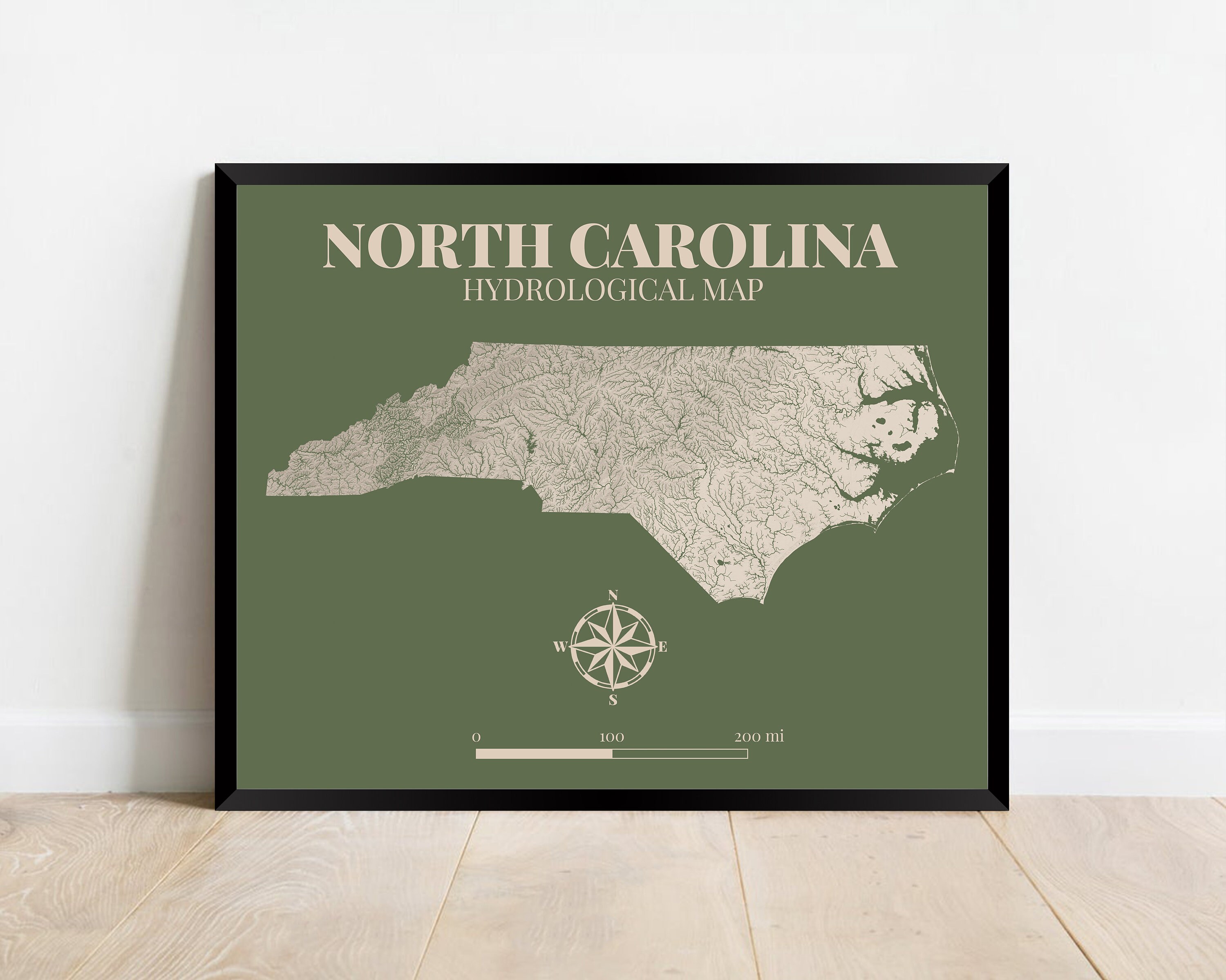 North Carolina Hydrological Map Poster Green | Etsy