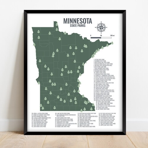 Minnesota State Park Print State Map Poster Minnesota | Etsy