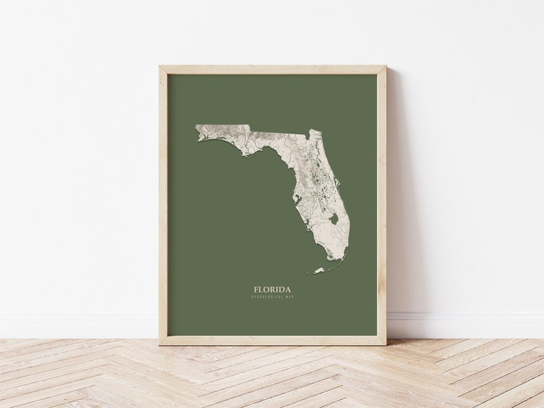 Florida Hydrological Map Poster green - Etsy