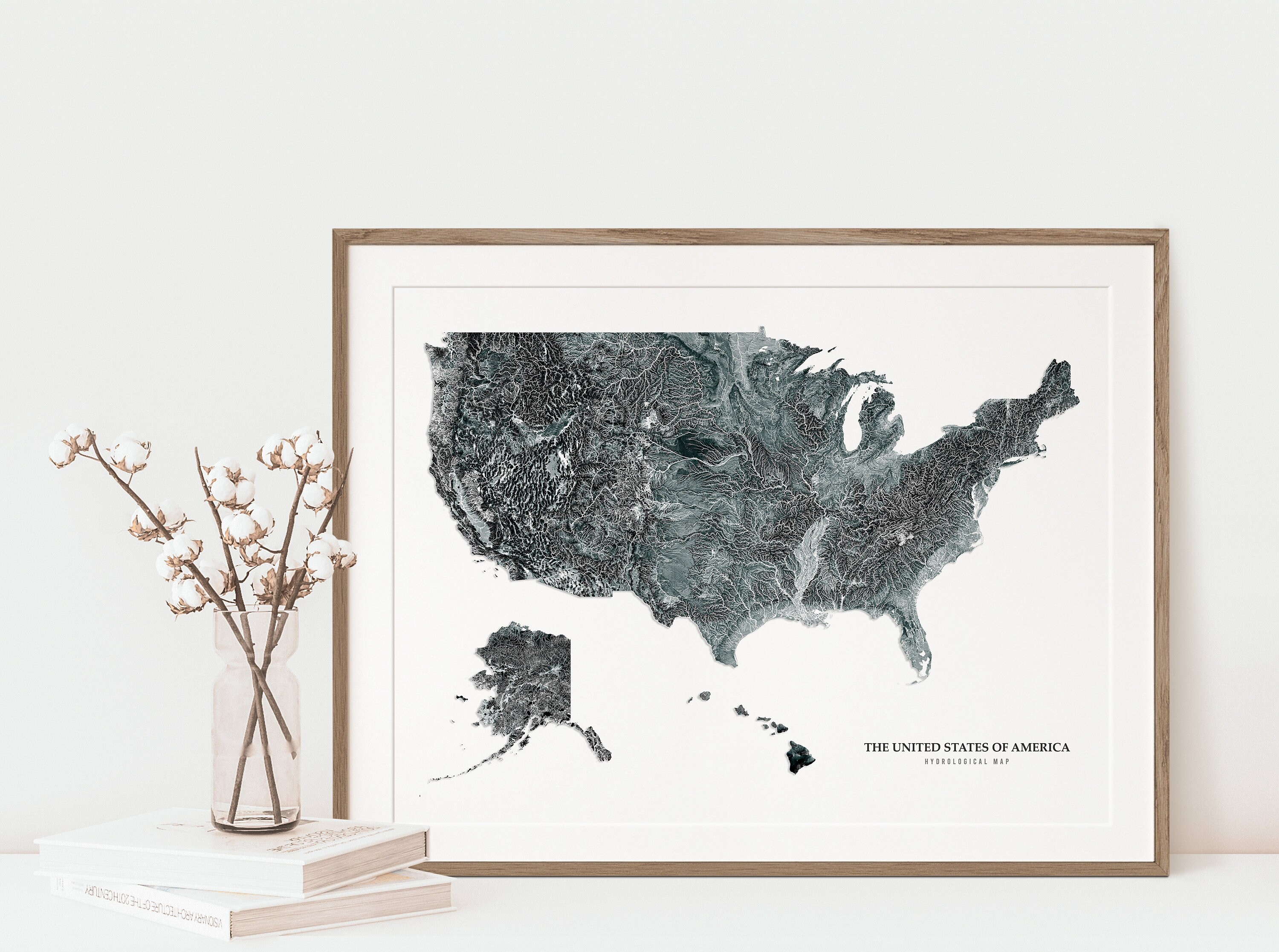 United States Hydrological Map black Map of US Rivers and - Etsy