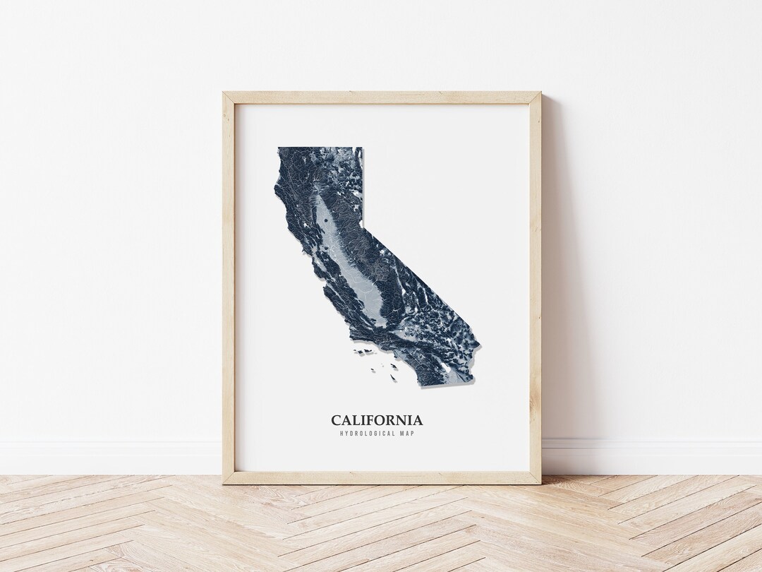 California Hydrological Map Poster (blue) - Etsy