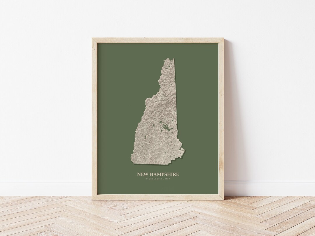 New Hampshire Hydrological Map Poster (green) - Etsy