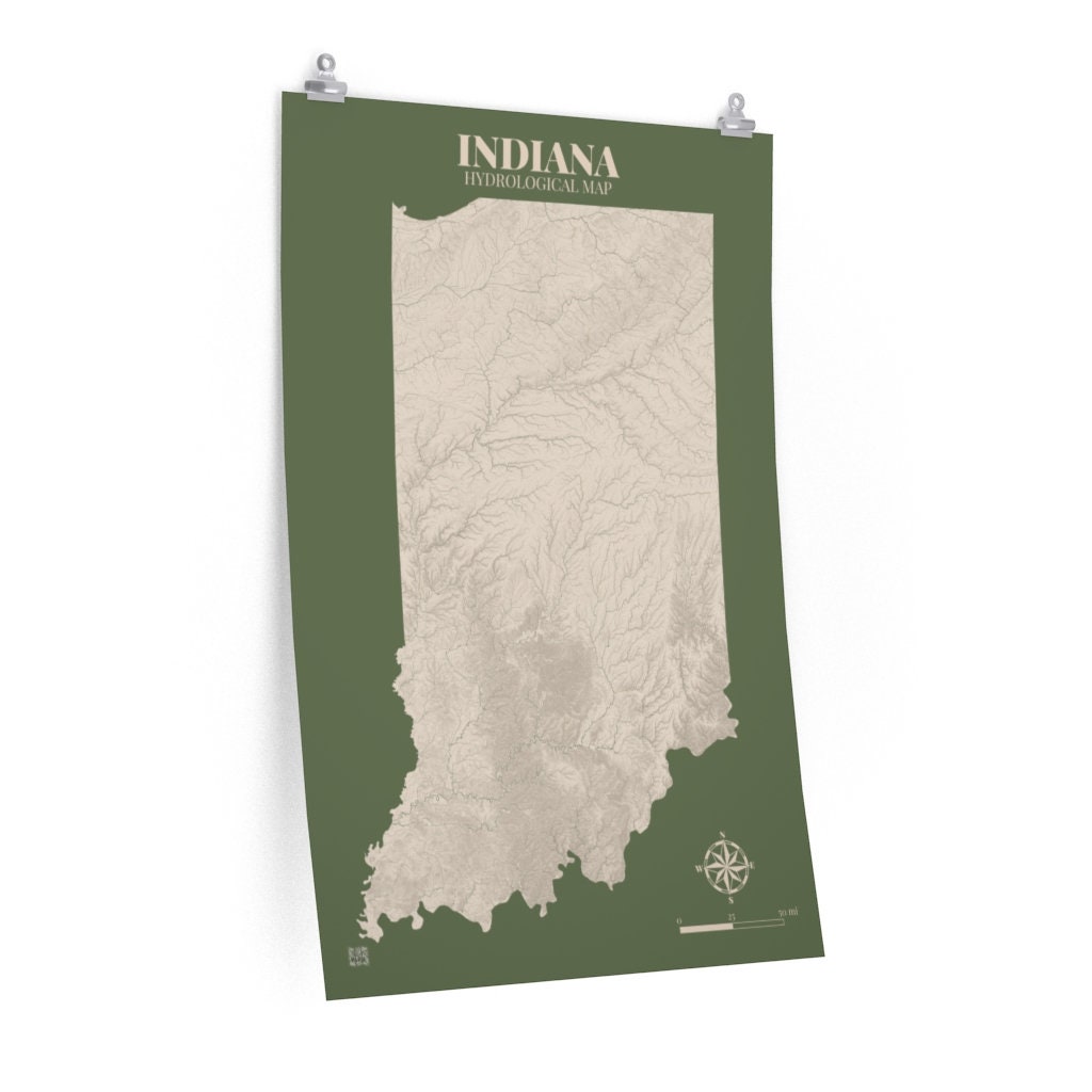 Indiana Hydrological Map Poster Green | Etsy