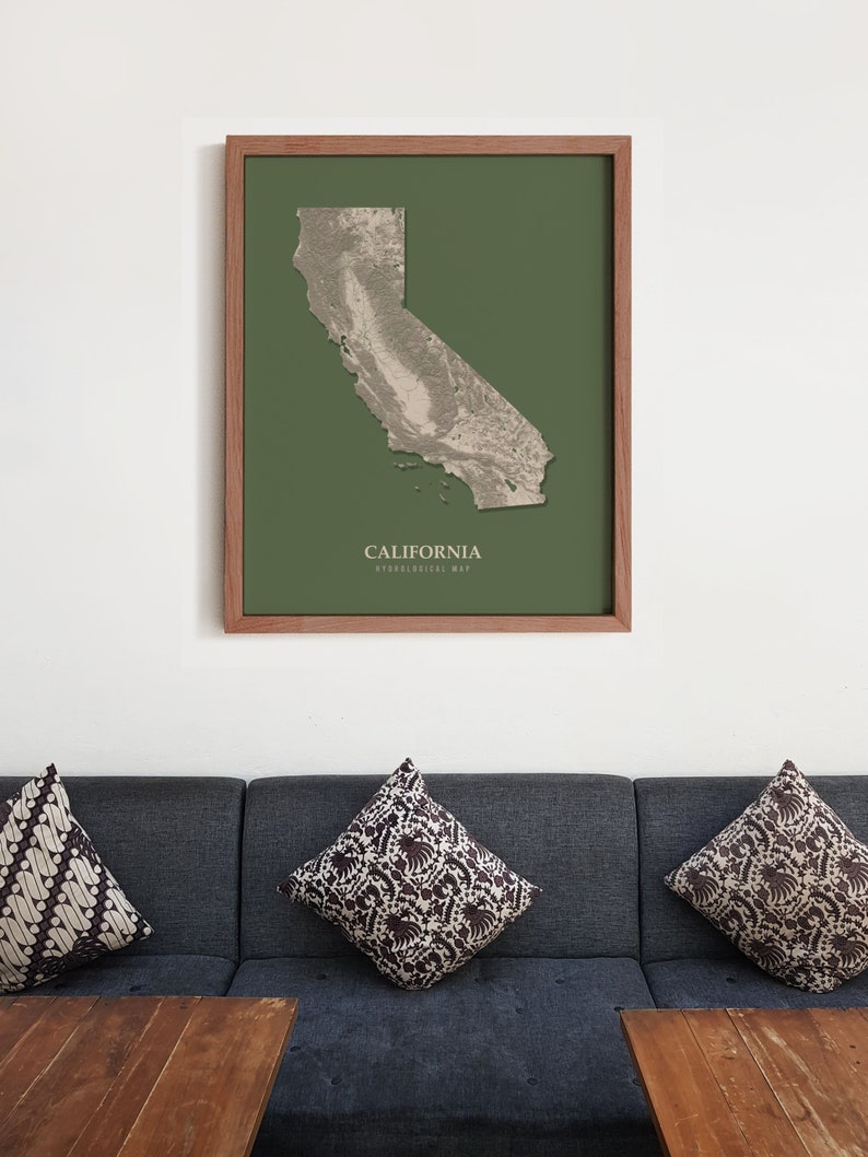California Hydrological Map Poster green - Etsy
