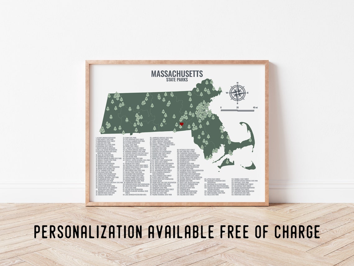 Massachusetts State Parks Map - Etsy
