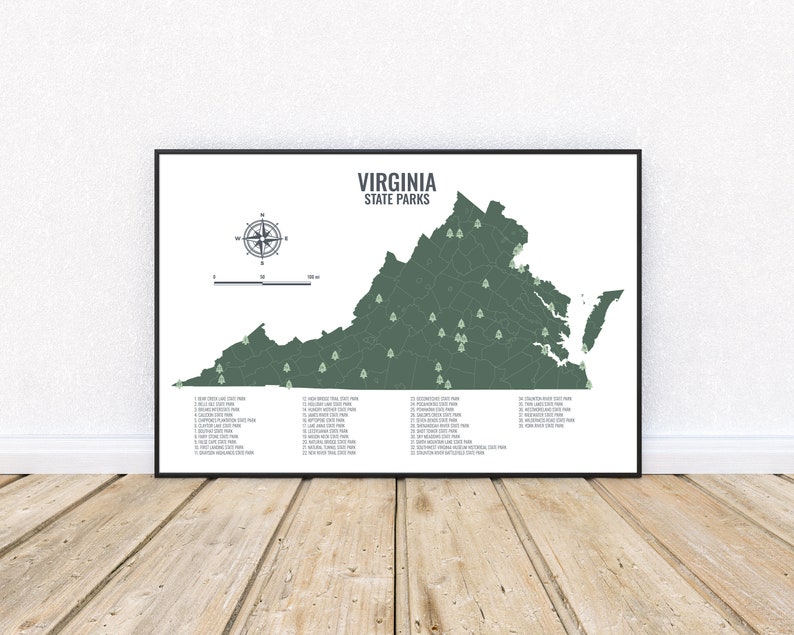 Virginia State Parks Map Gift | Etsy