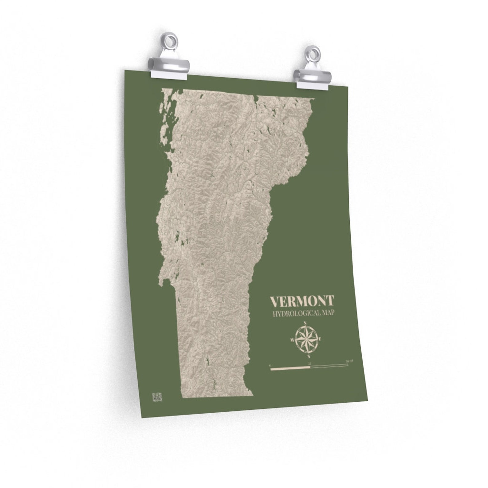 Vermont Hydrological Map Poster Green | Etsy