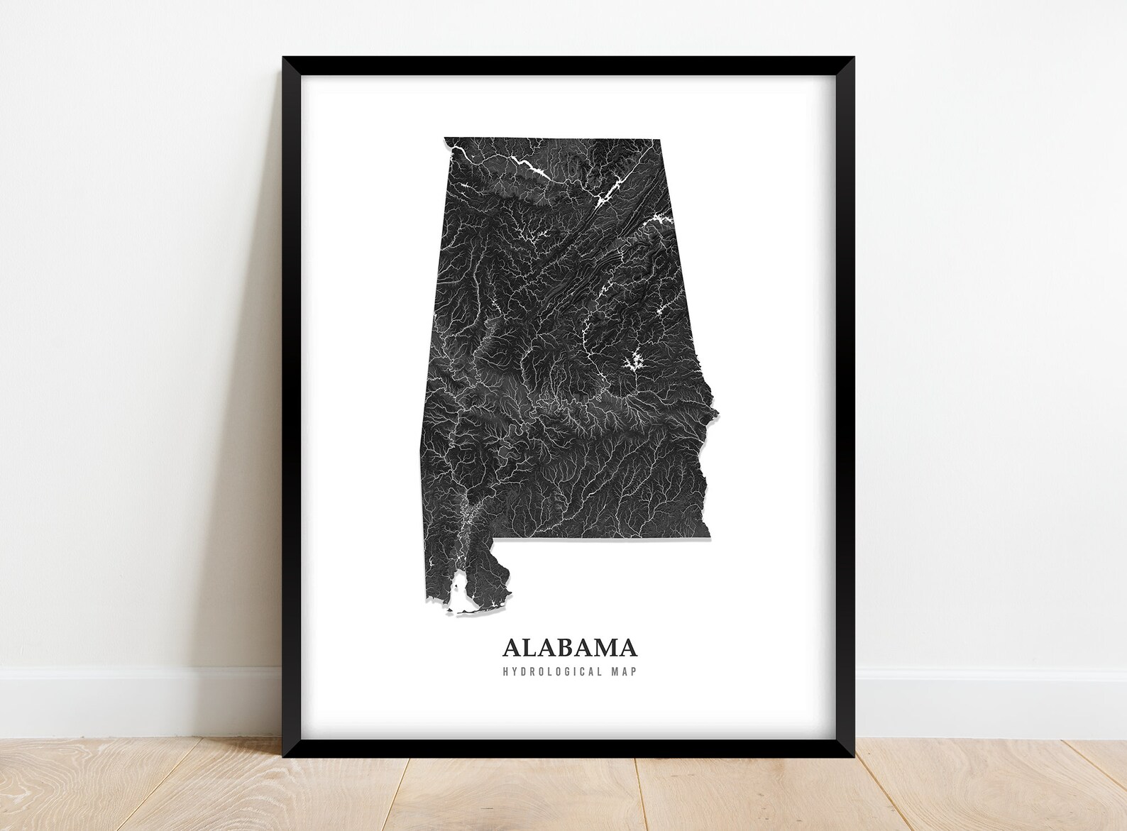 Alabama Hydrological Map black Poster | Etsy