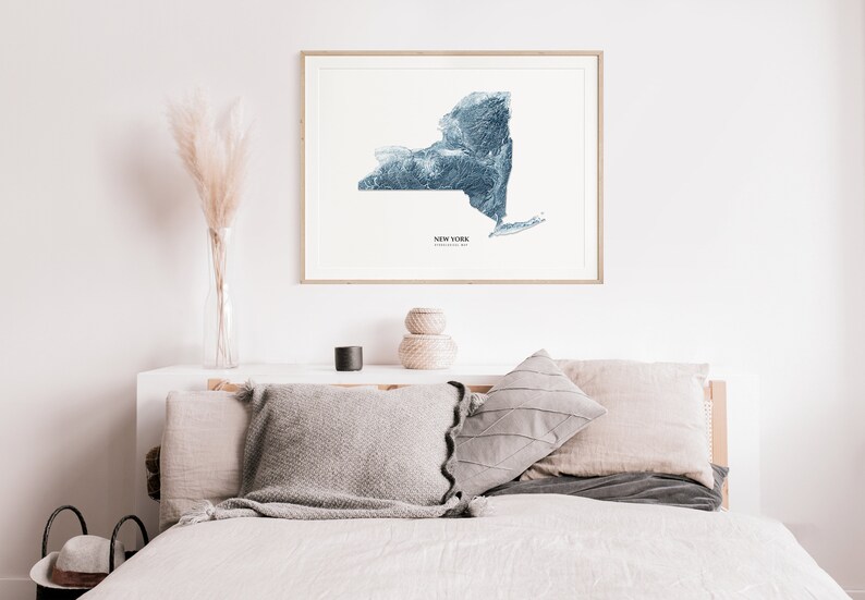 New York State Hydrological Map Poster (blue) - Etsy
