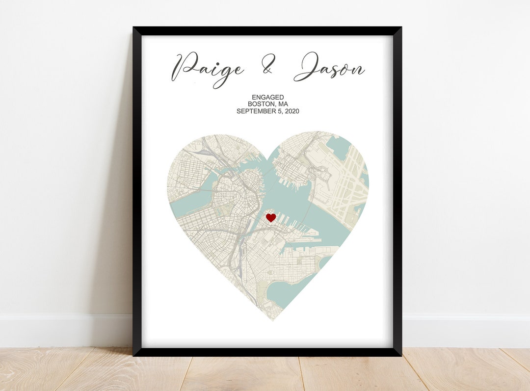 Personalized Engagement Map Print Gift, Engagement Gift for Couple ...