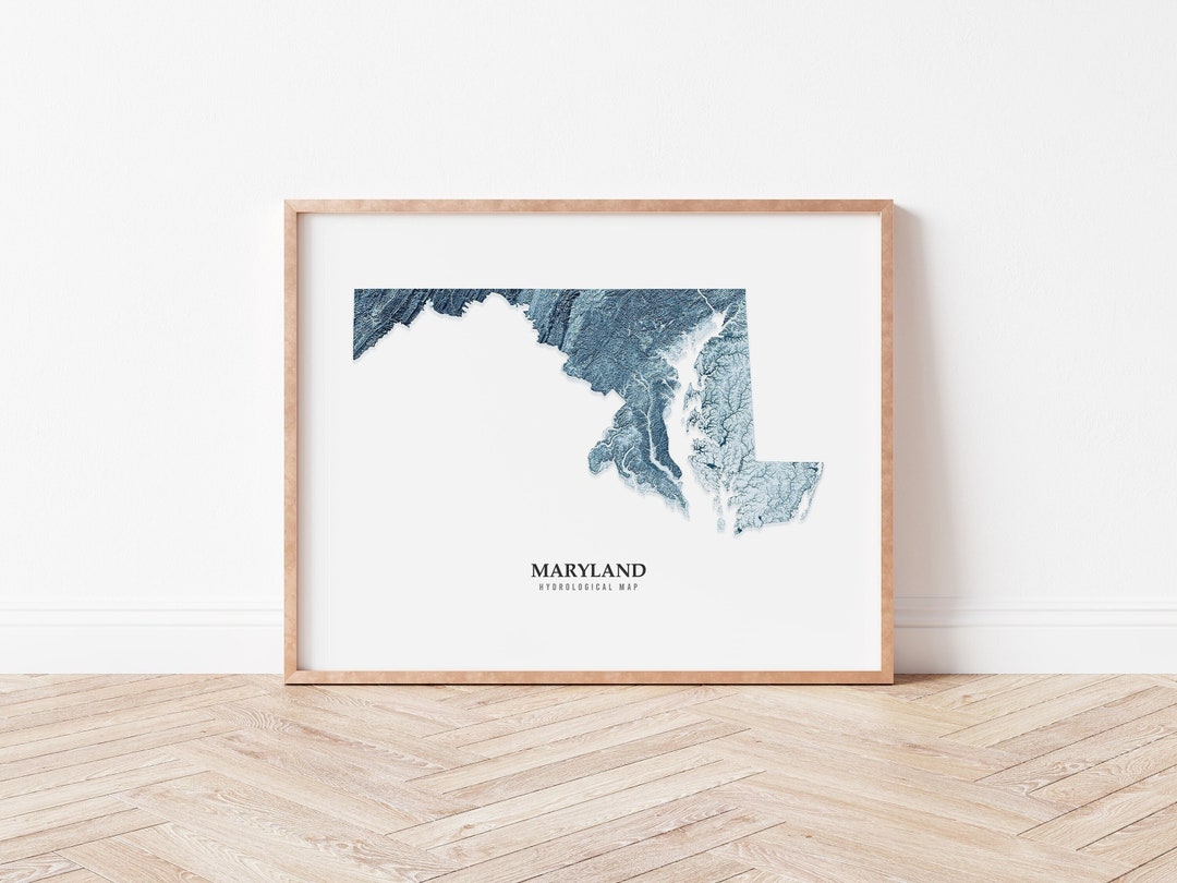 Maryland Hydrological Map Poster (blue) - Etsy