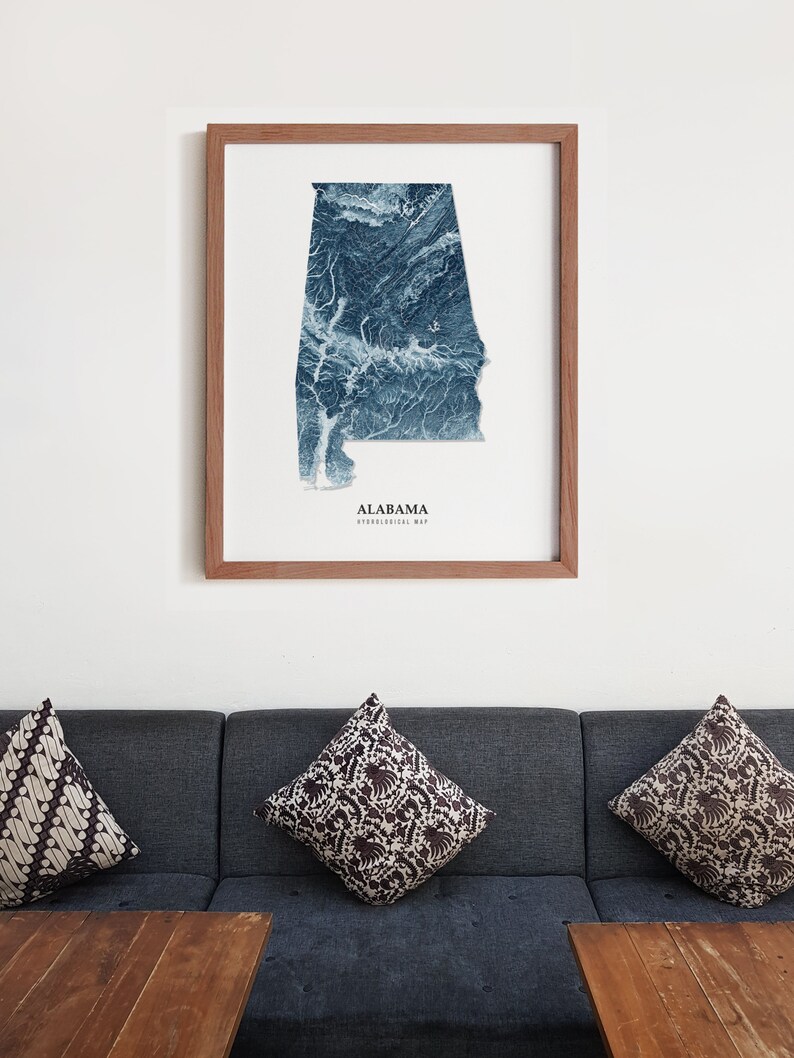 Alabama Hydrological Map (blue) Poster - Etsy