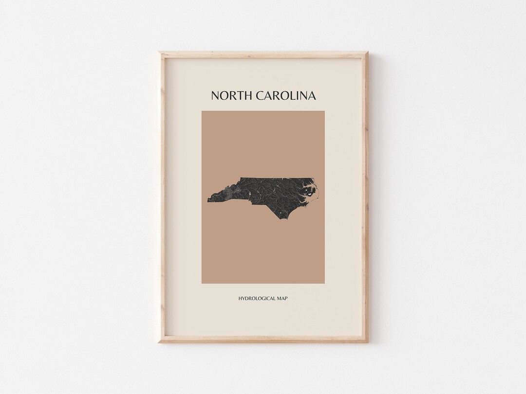 North Carolina Mid Century Modern Hydrological Map, Boho Wall Art ...