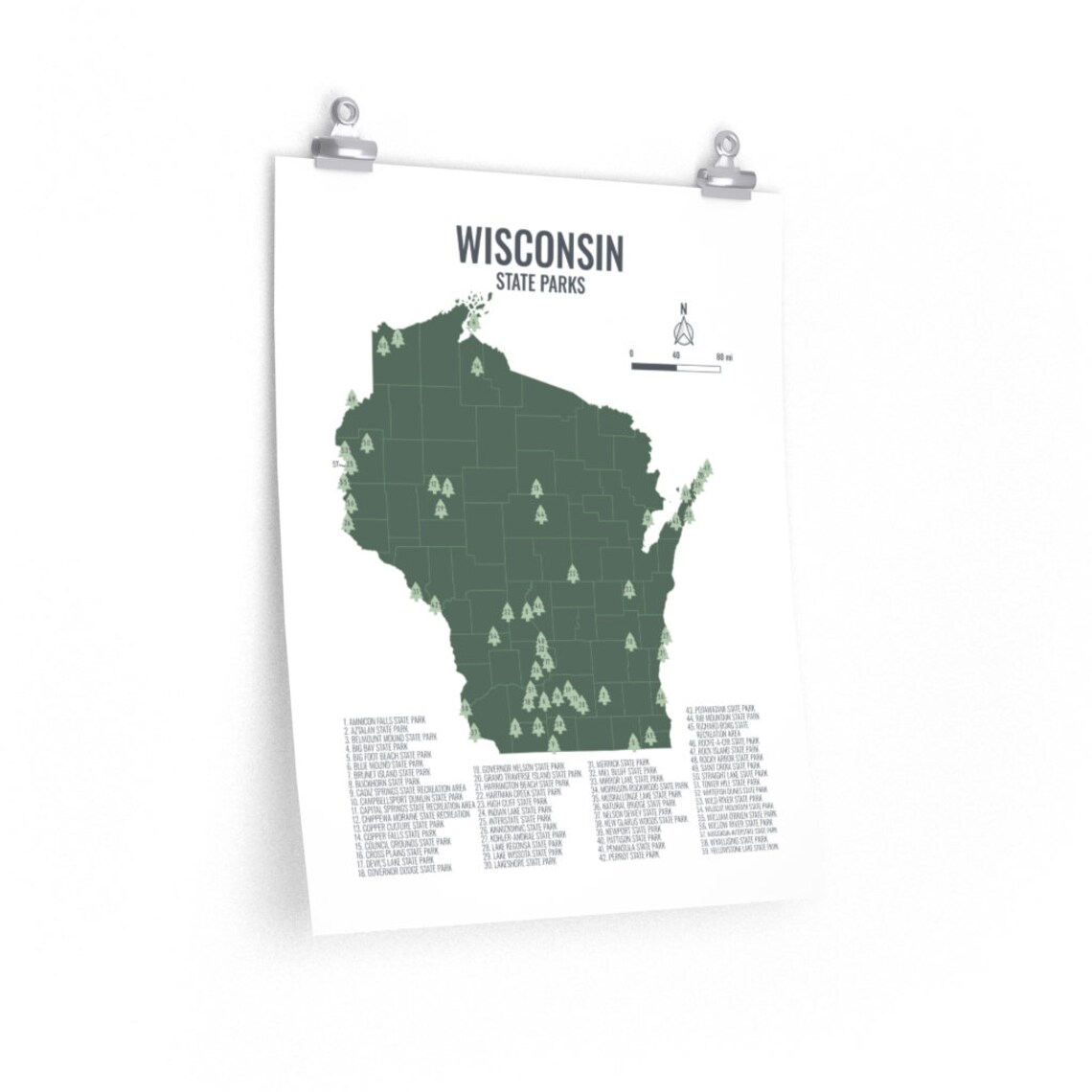 Wisconsin State Parks Map | Etsy