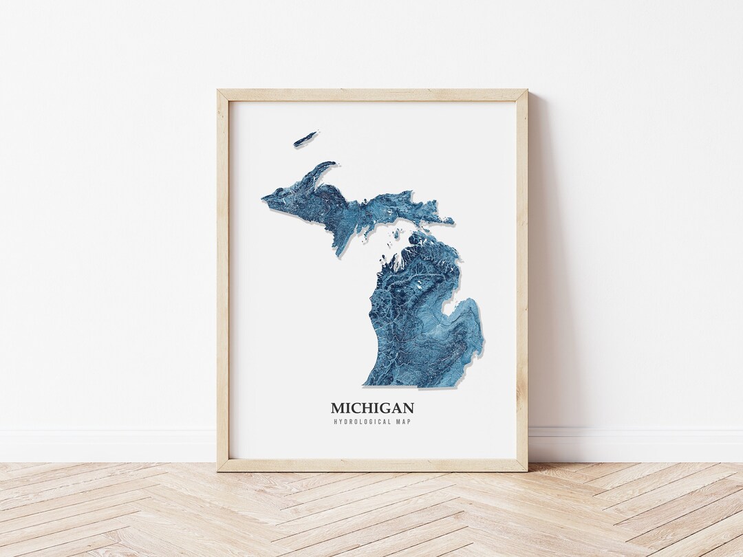 Michigan Hydrological Map Poster (blue) - Etsy