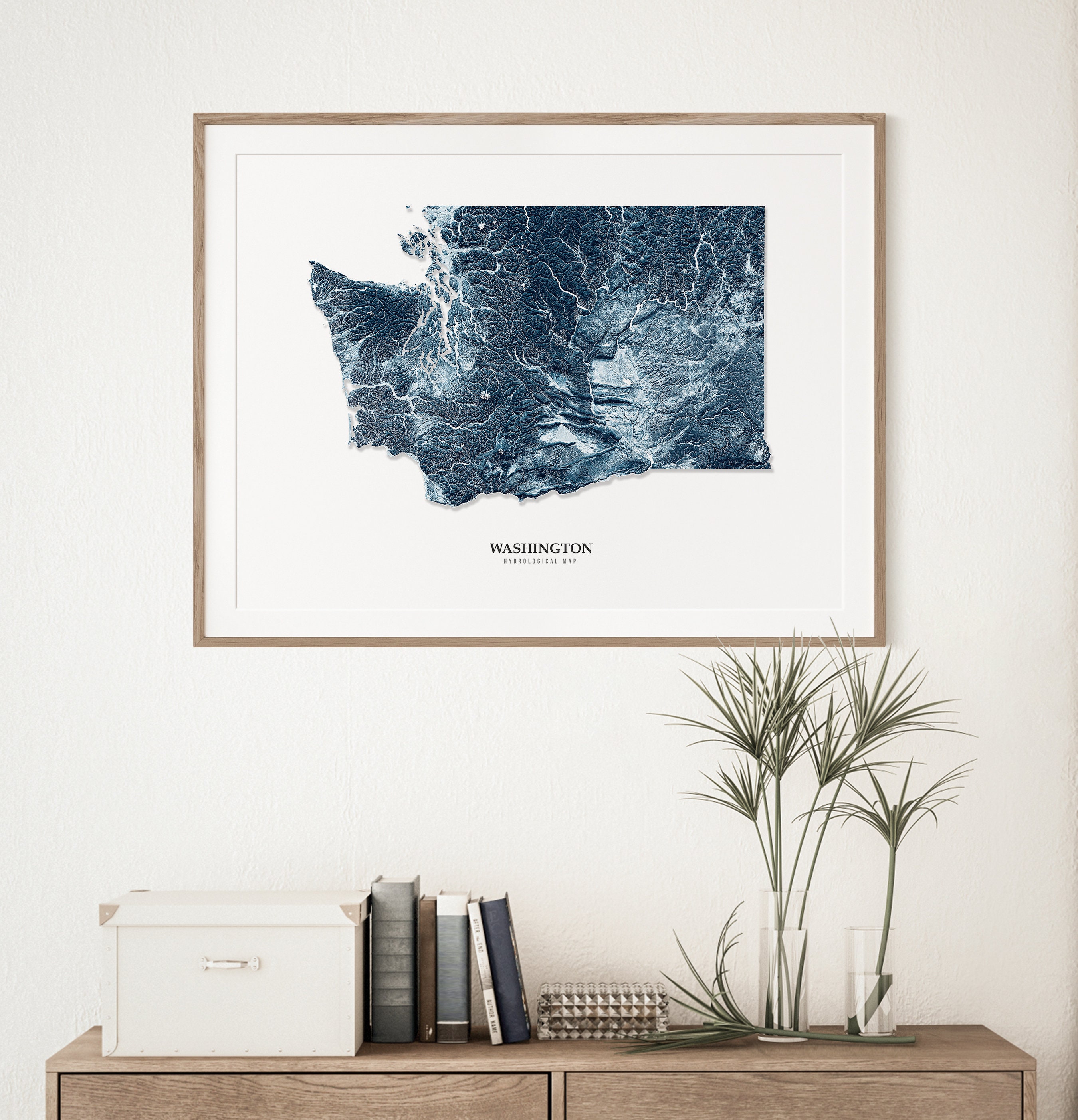 Washington State Hydrological Map Poster blue | Etsy