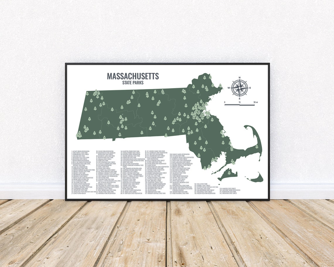 Massachusetts State Parks Map - Etsy