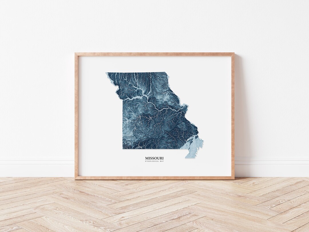 Missouri Hydrological Map Poster (blue) - Etsy