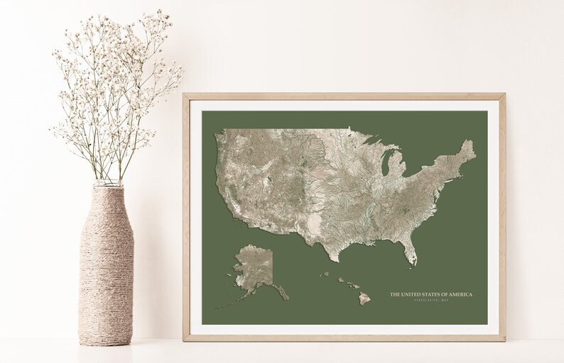 United States Hydrological Map green Map of US Rivers and - Etsy