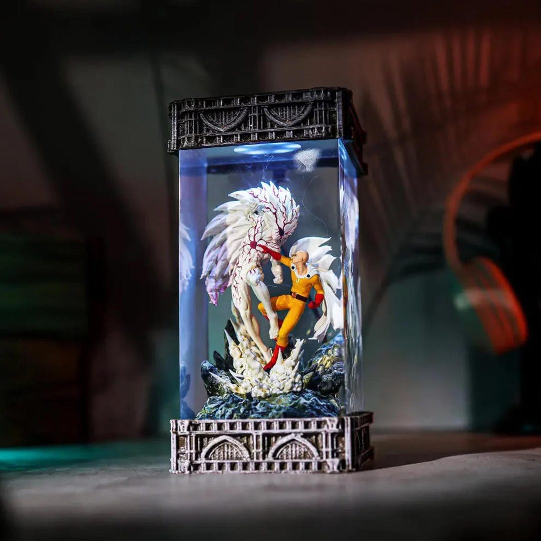 One Punch Man Saitama Vs Boros Resin Lamp Anime Battle LED Night Light ...