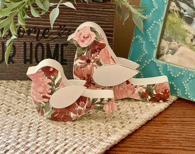 Bird Duo | Rose and Pink Floral | Wood Decor - Etsy
