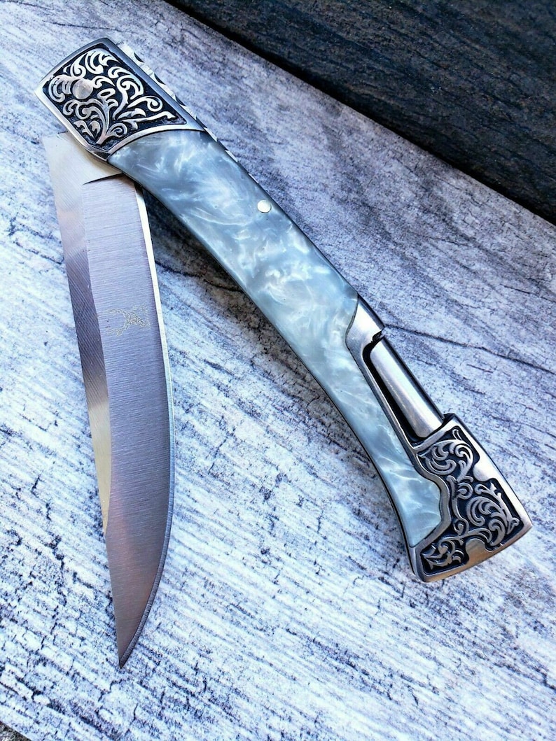 Pearl Marble Handle Thin Blade Folding Pocket Knife 9.5" Original Gift ...