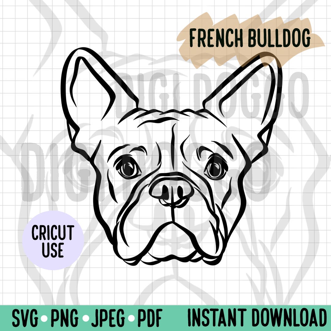 French Bulldog Outline SVG/ Frenchie Face Line Art Vector File/dog ...