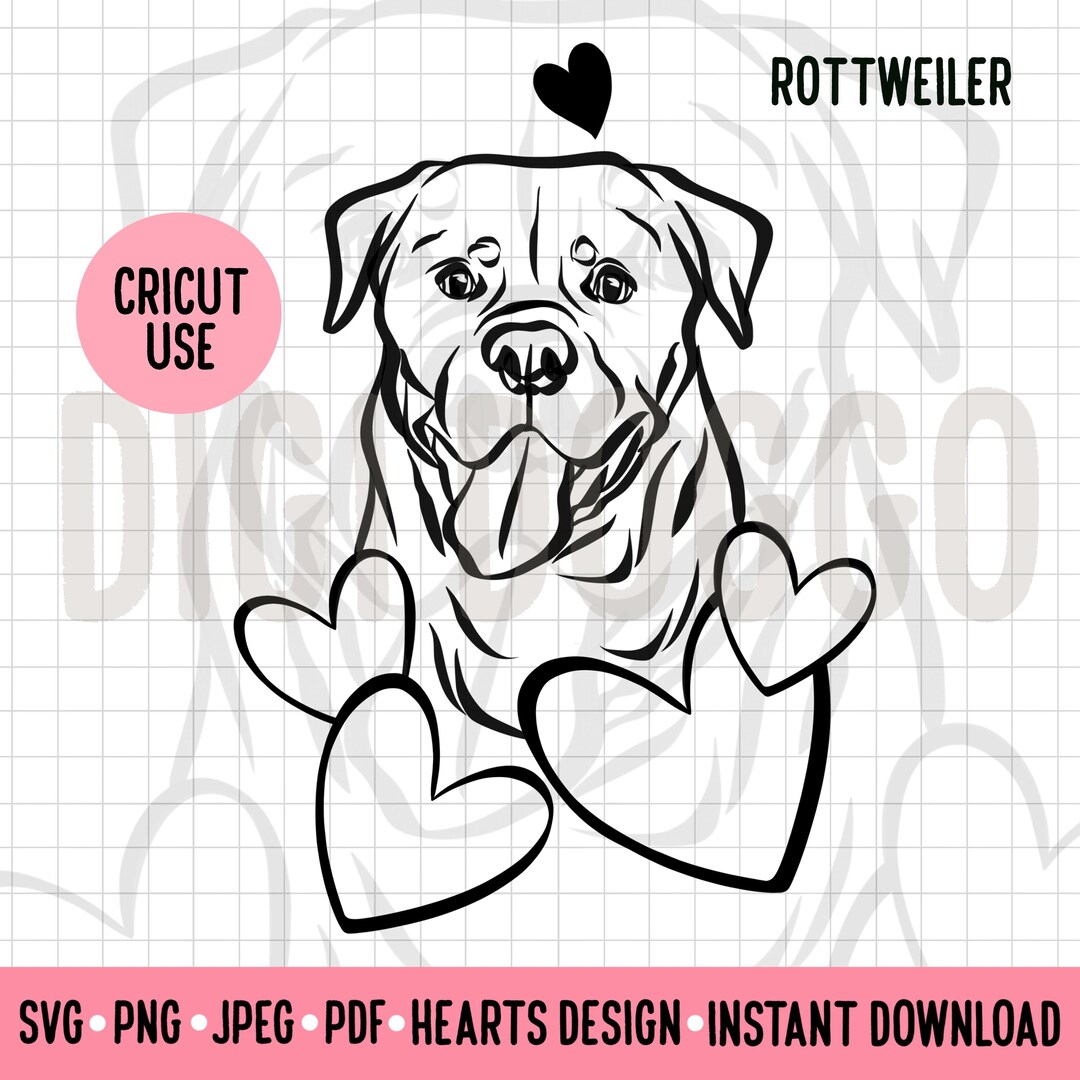 Rottweiler Love Outline SVG Valentines Dog Line Art Rottie Clipart ...