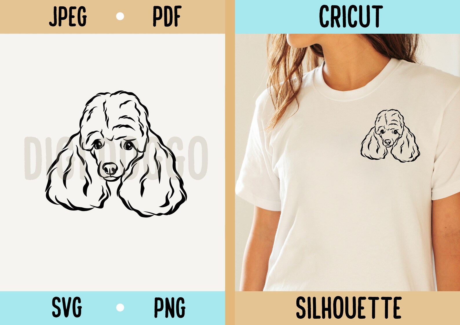 Poodle Outline SVG/ Cute Poodle Face Dog Vector Graphic Illustration ...