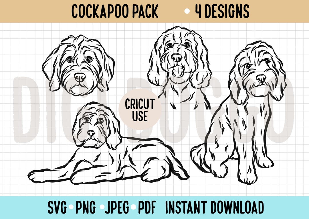 Cockapoo Outline SVG/ Cute Dog Line Drawing Vector Art File/ Cricut ...