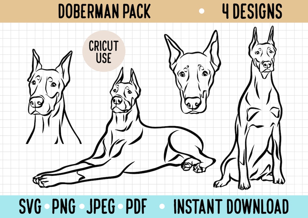 Doberman Dog Outline SVG/ Dog Breed Digital Download PNG/ Doberman Clipart Illustration/ Cricut ...