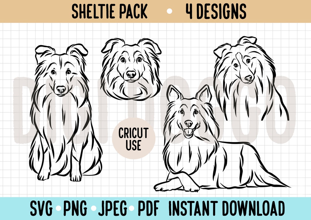 Sheltie Outline SVG/ Cute Sheltie Dog Breed Vector Graphic Illustration ...
