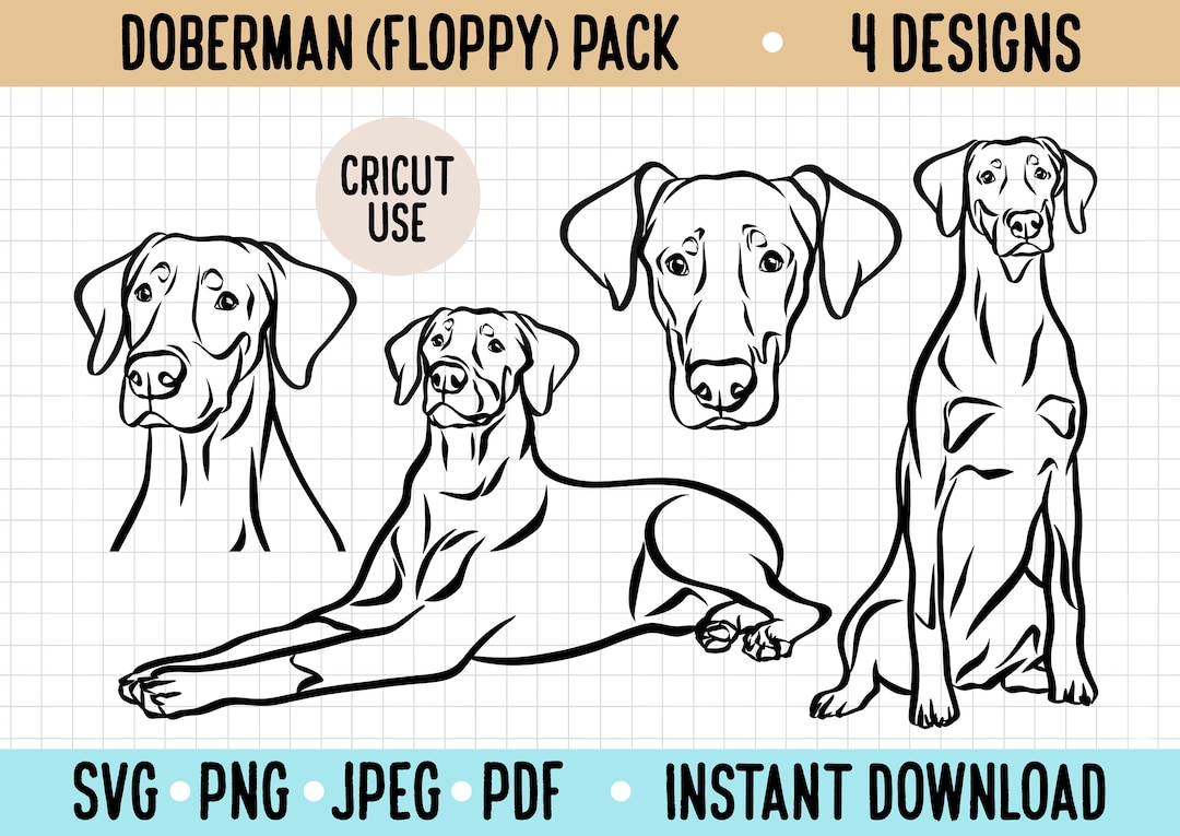 Doberman Outline SVG/ Doberman Floppy Ears Digital Download PNG/ Dog ...
