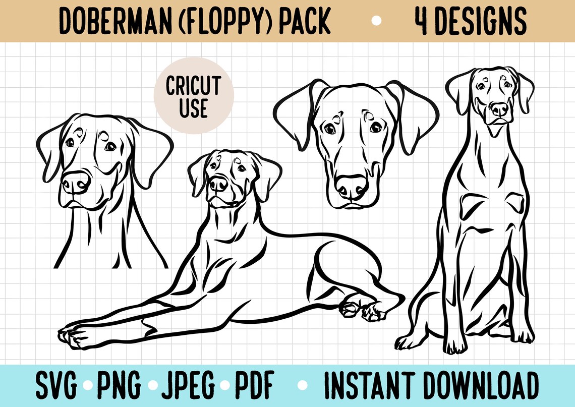 Doberman Outline SVG: Floppy Ears Dog Clipart (digital Download) - Etsy