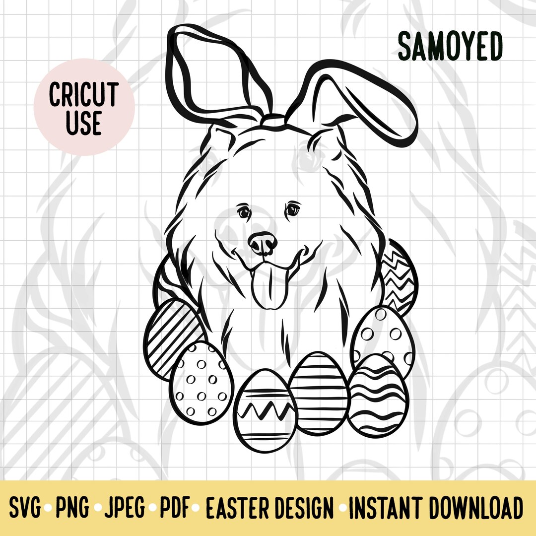 Samoyed Outline SVG Easter Bunny Dog Breed Digital Download Vector File ...