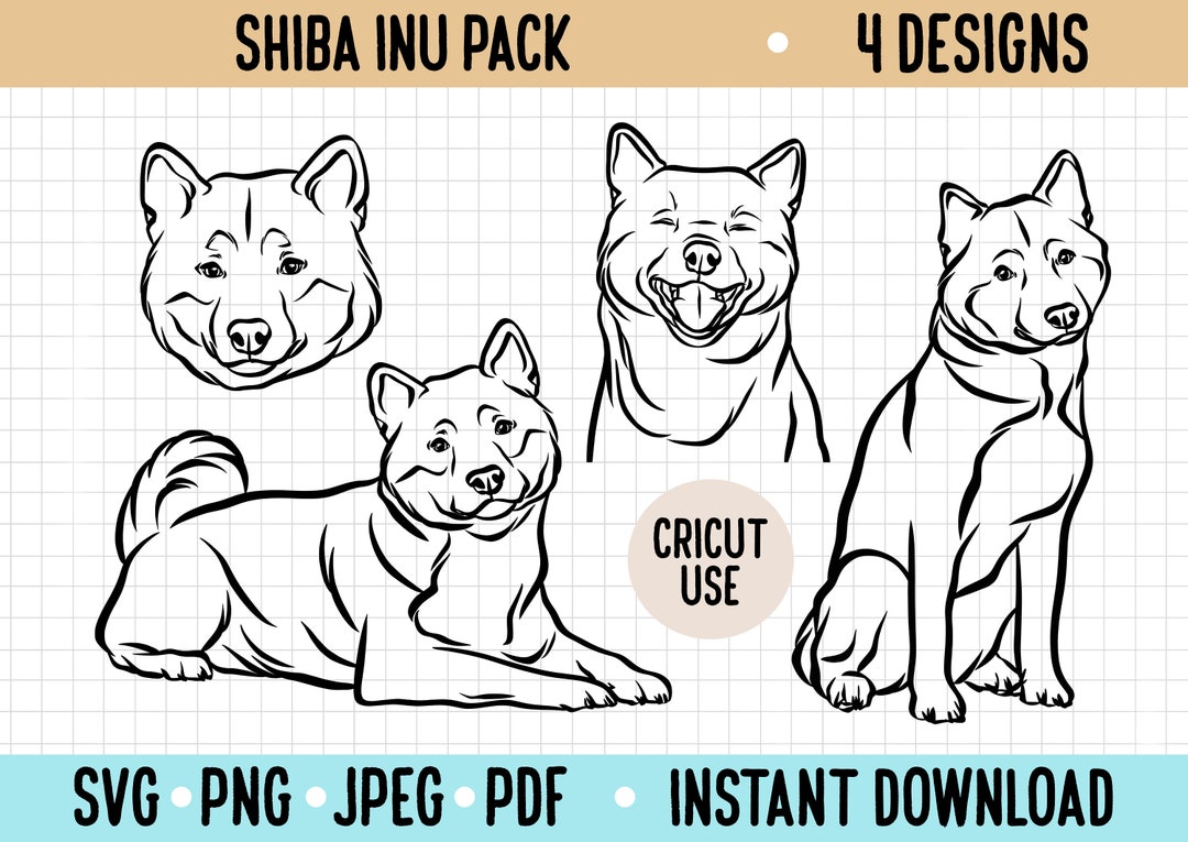 Shiba Inu Outline SVG/ Dog Breed Digital Download PNG/ Shiba Inu Face ...